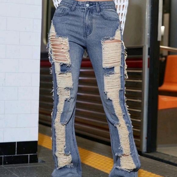 Jeans | New Casual Distressed Cutout Ripped Raw Hole Jeans | Poshmark